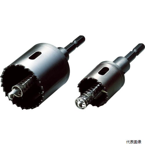【特長】 ●コンビ軸搭載により六角軸（対辺6.35mm）とチャック式（10mm）の両方に使用可能です。 ●ツバなし貫通タイプです。(φ17〜65) ●有効長の長さが最長クラスです。 【用途】 ●被削材：鉄板（3.2mmまで）、金属サイディン...