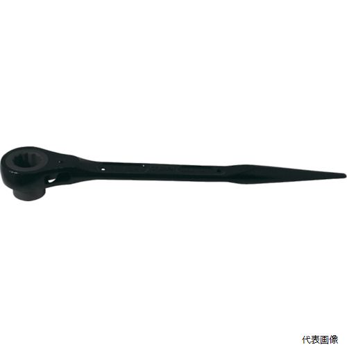 【特長】 ●正逆は切り替え爪式です。 ●本体はサビにくいカチオン塗装です。 ●便利なシノ付です。 【用途】 ●ボルトナットの着脱 【仕様】 ●対辺寸法(mm)：24 ●全長(mm)：358 ●厚さ(mm)：38.0 ●色：黒 ●対辺(mm)...
