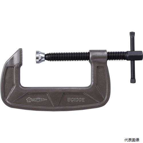 【特長】 ●早締め用のハンドル付です。 ●ねじ頭部はレンチで締め付けられる六角形のため、さらに確実な締め付けができます。 【仕様】 ●最大口開き(mm)：100 ●アゴ深さ(mm)：56 ●オネジ六角対辺(mm)：17 ●締圧力(kN)：3...