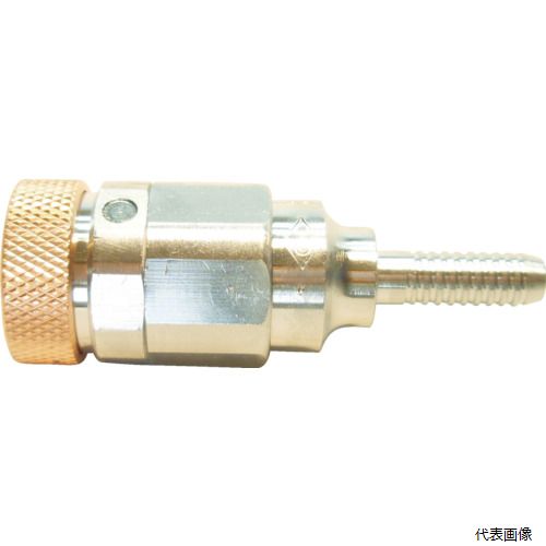【特長】 ●ボールロック方式です。 ●ミニ・カプラ（日東工器製）と互換性があります。 【用途】 ●マイルドホース用ソケット（アセチレン用） 【仕様】 ●品名：ガス用ソケット ●適合流体：ガス ●接続サイズ：φ5mm ●最高使用圧力(MPa)...