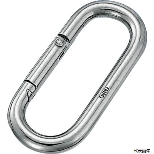 【特長】 ●スプリングフックです。 ●バネの力で開口部分が戻ります。 ●チェーンの端末金具などに、ワンタッチで付け外しができます。 【用途】 ●ジョイント金具。 ●一番スタンダードなジョイント金具です。 【仕様】 ●使用荷重(kN)：1.1...