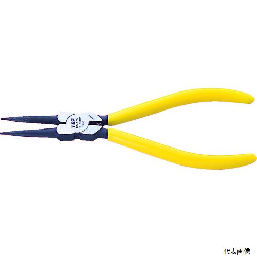 【特長】 ●オール鍛造品、一体成形です。 ●耐久力・耐荷重性抜群です。 ●先端部は逆テーパー加工により、リングを確実にキャッチします。 【用途】 ●ホール（穴）用スナップリングの脱着作業に最適。 【仕様】 ●リング使用範囲(mm)：19〜6...