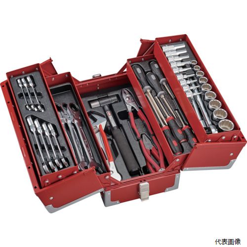 【特長】 ●工具を厳選し、各種産業機械の整備に適したセットです。 ●ヘキサゴンソケット、ラチェットめがねレンチを含んだセットです。 【仕様】 ●ケース色：レッド ●ケース寸法(mm)間口：433 ●ケース寸法(mm)奥行：220 ●ケース寸...