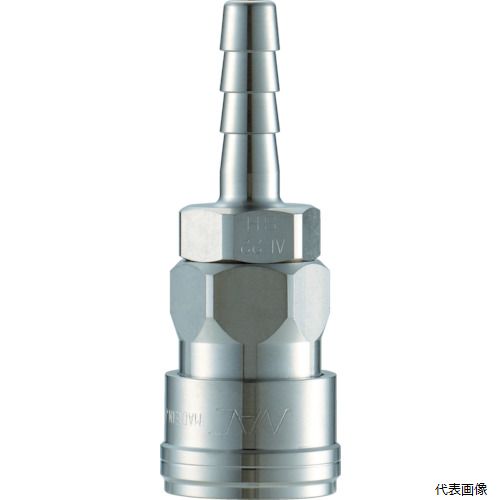 【特長】 ●材質・サイズ・取付形状が豊富で汎用性が優れています。 【用途】 ●工場内のエアー配管や空気工具用。 【仕様】 ●最高使用圧力(MPa)：1.5 ●使用流体：空気・水他 ●適合ホースサイズ(インチ)：3/8 ●最大衝撃圧力(MPa...