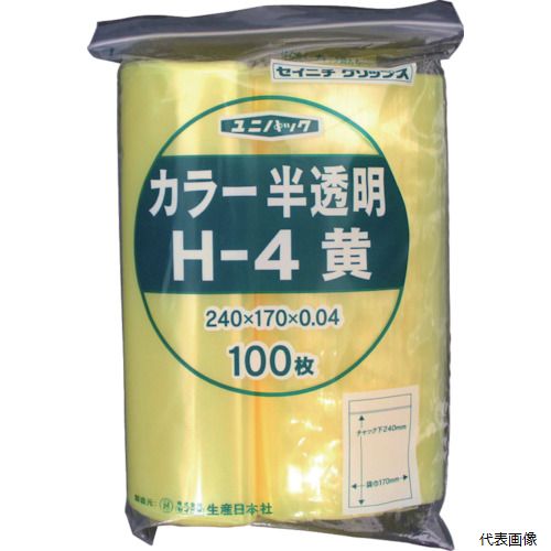 【特長】 ●スタンダードなフィルム厚0.04mmのチャック付ポリエチレン袋です。 【用途】 ●部品等の保管、管理。 ●色：半透明イエロー ●縦(mm)：240 ●横(mm)：170 ●厚さ(mm)：0.04 ●食品衛生法適合（ポジティブリス...