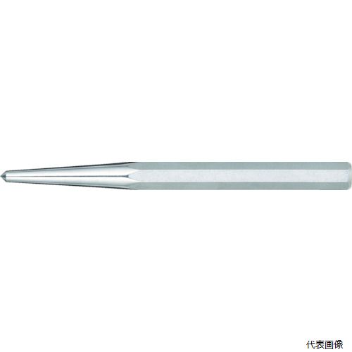 【特長】 ●センター打ちや円筒形状、異形物への正確な穴あけ加工の必需品です。 【仕様】 ●全長(mm)：125 ●幅(mm)：10 ●先端径(mm)：4 ●先端硬度：HRC56±2 ●打撃面硬度：HRC38〜46 ●八角胴タイプ 【材質／仕...