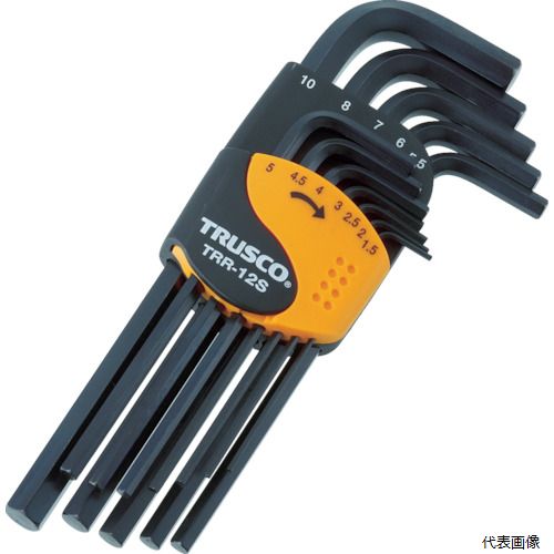 【特長】 ●ホルダが回転でき、各サイズの六角棒レンチの出し入れがしやすいです。 【仕様】 ●セット内容(本)：12 ●セット内容(mm)：1.5、2、2.5、3、4、4.5、5、5.5、6、7、8、10 ●硬度：HRC52-56 ●表面処理...