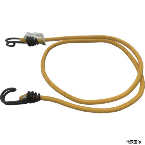 【特長】 ●伸縮性があり、周囲を糸で特殊織しています。 【用途】 ●荷物の仮留め、固定等。 【仕様】 ●色：イエロー ●長さ(m)：1.2 ●標準幅(mm)：8 【材質／仕上】 ●中芯：天然ゴム ●被覆：PP ●金具：スチール 【注意】 ●...