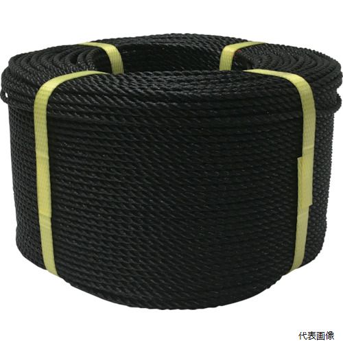 【特長】 ●軽量で水に強く、強力でショックにも強いロープです。 【用途】 ●ネット、農園芸、インテリアなど。 ●色：黒 ●線径(mm)：3 ●長さ(m)：200 ●包装形態：バンド掛巻 【材質／仕上】 ●ポリエチレン（PE） 【入数】 ●1...