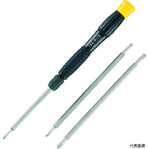 【特長】 ●軸の長さが18〜90mmまで無段階に調整可能です。 【用途】 ●メガネ等の修理、精密作業に最適です。 【仕様】 ●軸長(mm)：18〜90 ●全長(mm)：128〜200 ●対辺(mm)：4 ●セット内容：［［＋］］No.00(...