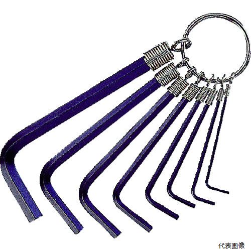 【特長】 ●携帯に便利です。 ●キーホルダ感覚であらゆる所にかけられます。 ●表面処理は黒染めです。 【用途】 ●六角穴付きボルト(キャップボルト)の取り付け、取り外しに。 【仕様】 ●セット内容(本)：8 ●セット内容(mm)：1.5、2...