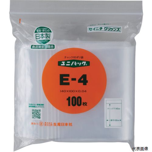 【特長】 ●スタンダードなフィルム厚0.04mmのチャック付ポリエチレン袋です。 【用途】 ●部品等の保管、管理。 ●色：透明 ●縦(mm)：140 ●横(mm)：100 ●厚さ(mm)：0.04 ●厚さ：0.04mm ●食品衛生法適合（ポ...