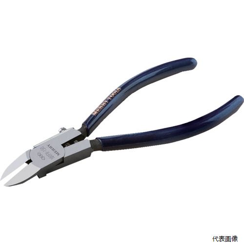【特長】 ●極薄刃タイプです。 ●刃のくい違い防止ストッパー付です。 ●ばね落下防止ストッパー付です。 【用途】 ●プラスチック成型品のゲートの精密切断。 【仕様】 ●全長(mm)：125 ●切断能力(mm)ABS樹脂：φ2 ●ラウンド刃 ...