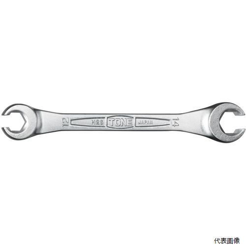 【特長】 ●配管用のレンチです。 ●ブレーキパイプや高圧パイプ用ナットの作業に最適です。 ●角度は力を加えやすい15°設計です。 【仕様】 ●対辺寸法(mm)：12×14 ●全長(mm)：160 【材質／仕上】 ●構造用鋼 ●表面処理：メッ...