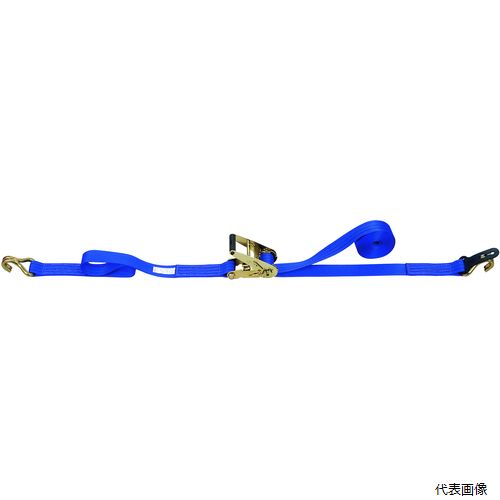 【特長】 ●簡単な操作で確実な荷締め作業ができます。 【用途】 ●荷締め作業。 ●最大使用荷重(t)：0.8 ●ベルト長さ(m)巻取側：5 ●ベルト長さ(m)固定側：1.0 ●ベルト寸法(mm)幅×厚さ：50×2.5 ●色：ブルー ●ベルト...
