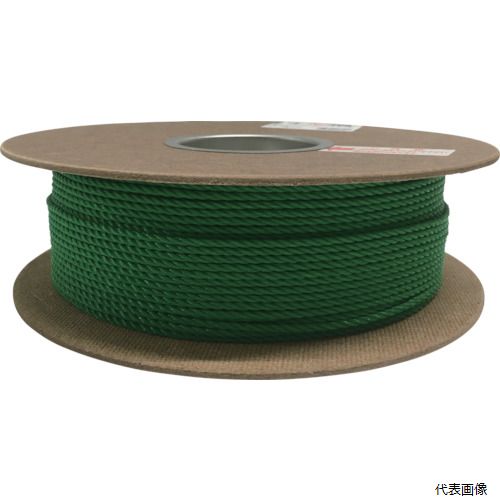 【特長】 ●軽量で水に強く、強力でショックにも強いロープです。 【用途】 ●ネット、農園芸、インテリアなど。 ●色：緑 ●線径(mm)：3 ●長さ(m)：200 ●包装形態：ドラム巻 【材質／仕上】 ●ポリエチレン（PE） 【入数】 ●1巻...