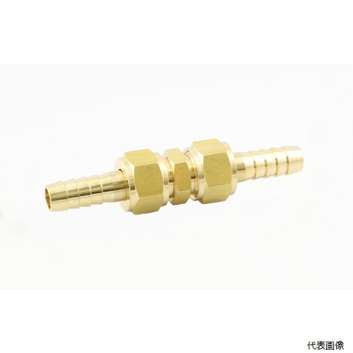 【特長】 ●ホースとネジ配管の接続 【用途】 ●ホース用継手。 ●ホースとホースの接続に。 【仕様】 ●接続口径(タケノコ外径)(mm)：9.0 ●使用流体：水・空気・油 ●タイプ：両口ホースジョイント ●六角対辺(mm)ナット：16 ●六...
