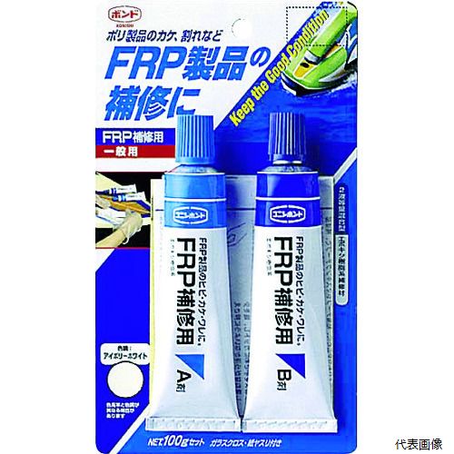【特長】 ●耐水・耐熱・耐久性に優れています。 ●ガラスクロス付きです。 【用途】 ●FRP製品のキズ・ひび割れに。 ●自動車のエアロパーツに。 【仕様】 ●色：ホワイト ●容量(g)：100 ●硬化時間(20℃)：8時間 ●梱包数(セット...