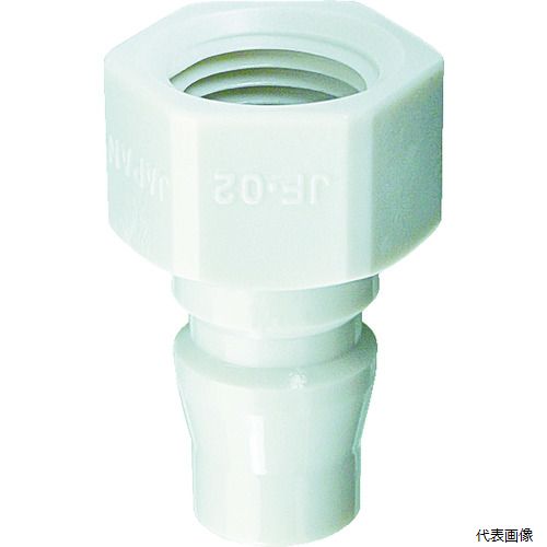 【特長】 ●サビに強く、軽量で扱いやすい商品です。 【用途】 ●飲料用機器、食品機器、ろ過装置などの水配管に。 ●最高使用圧力(MPa)：1.0 ●相手側取付サイズ：R1/4 ●六角対辺(mm)：19 ●使用温度範囲(℃)：0〜50 ●使用...
