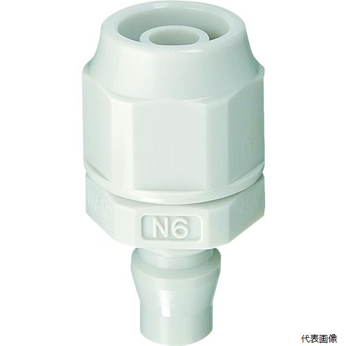 【特長】 ●サビに強く、軽量で扱いやすい商品です。 【用途】 ●飲料用機器、食品機器、ろ過装置などの水配管に。 【仕様】 ●最高使用圧力(MPa)：1.0 ●相手側ホースサイズ(mm)：9×15 ●使用流体：水 ●六角対辺(mm)ナット：2...