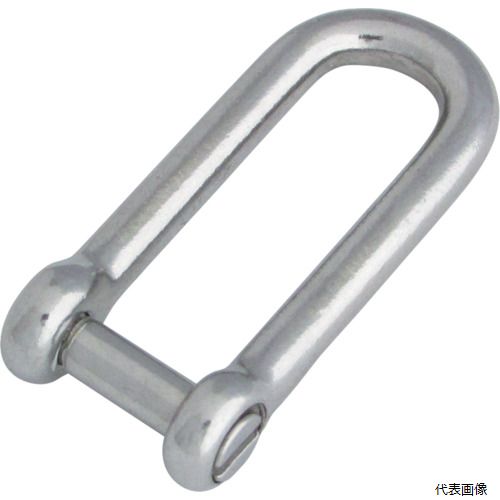【特長】 ●シャックルの長さが従来より長いので、用途が広がります。 ●シャックルのピンの出っ張り（つかむ部分）を除いているので、ロープなどがひっかかりません。 【用途】 ●チェーン・ワイヤ・ロープなどの連結金具として、また端末の金具のジョイ...