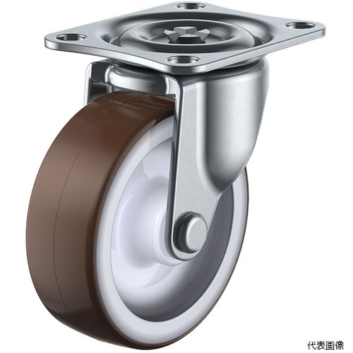 【特長】 ●標準的な小型キャスターです。最小サイズから取りそろえています。 ●ウレタン車輪は耐油性、耐摩耗性に優れています。 【用途】 ●軽量用台車 【仕様】 ●許容荷重(daN)：10 ●許容荷重(kgf)：10.2 ●車輪径D(mm)：...