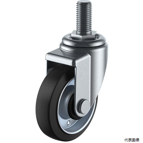 【特長】 ●標準的な中型キャスターで重量物の運搬に数多く使用されます。 ●ゴム車輪は走行時の衝撃を緩和します。 【用途】 ●台車、ワゴンに最適です。 【仕様】 ●許容荷重(daN)：120 ●許容荷重(kgf)：122.4 ●車輪径D(mm...