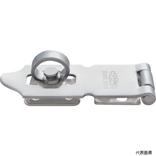 【特長】 ●多彩なサイズと強固な作りの掛金です。 【用途】 ●各種の扉、ロッカー、道具箱など。 【仕様】 ●色：シルバー ●B(mm)：40 ●L1(mm)：115 ●内径(mm)：15 ●袋入ねじ付 【材質／仕上】 ●ステンレス（SUS3...