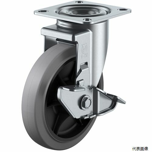 【特長】 ●取付ピッチが自在、自在ストッパー付、固定式共に同一です。 ●床面を汚しにくいグレー車輪を使用しています。 【用途】 ●ロールボックスパレット、台車。 【仕様】 ●許容荷重(daN)：160 ●許容荷重(kgf)：163.2 ●車...
