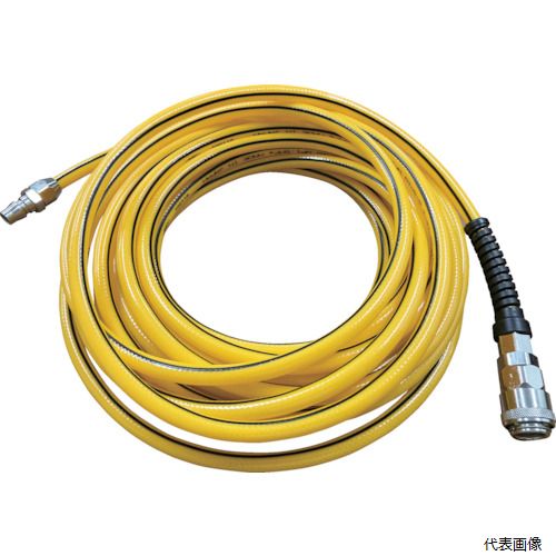 【特長】 ●ホース外側の導電ラインに金属継手を締め付けるだけでアースが可能です。 ●全長15メートル以下にカットした場合、黒ライン部分の電気抵抗値9×10［［の6乗］］Ω以下です。 【用途】 ●静電気を嫌う現場（工場、自動車整備、アルコール...