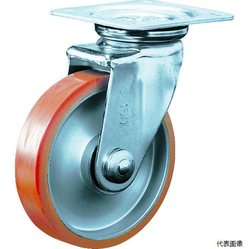 【特長】 ●ゴム車輪に比べ、重荷重の使用に適します。 ●床面を汚さず、美観保持ができます。 ●耐摩耗性に優れています。 【用途】 ●油分がある路面での各種手押し運搬台車に最適です。 【仕様】 ●許容荷重(daN)：117.6 ●許容荷重(k...