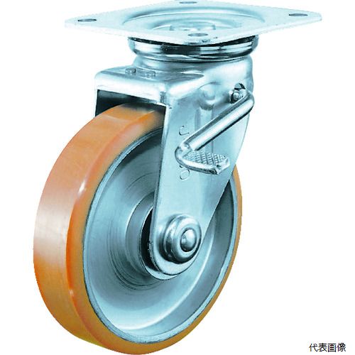 【特長】 ●ゴム車輪に比べ、重荷重の使用に適します。 ●床面を汚さず、美観保持ができます。 ●耐摩耗性に優れています。 【用途】 ●油分がある路面での各種手押し運搬台車に最適です。 【仕様】 ●許容荷重(daN)：117.6 ●許容荷重(k...