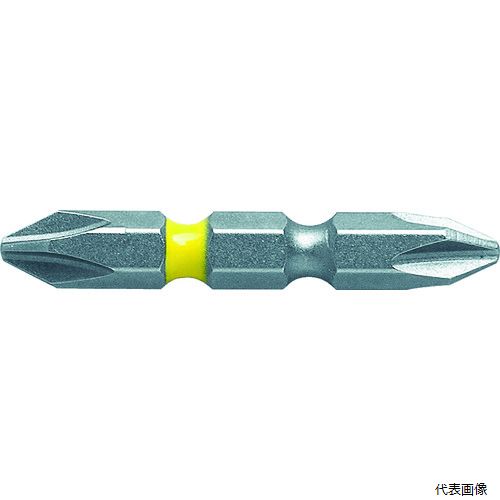 【特長】 ●カラーで先端サイズの見分けが簡単です。 ●両頭タイプです。 ●両端部非塗装で刃先精度が抜群です。 ●［［＋］］No.2は黄色塗装です。 【仕様】 ●刃先：［［＋］］2 ●全長(mm)：45 ●シャンク径(mm)：6.35 ●先端...