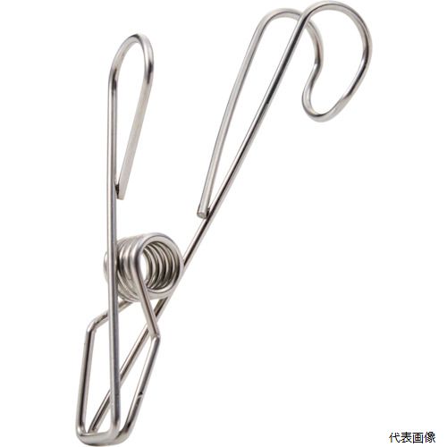【特長】 ●フックが付いて吊り下げる事が出来るステンレス製ピンチです。 ●約500gまで吊り下げることができます。 【仕様】 ●幅(mm)：100 ●高さ(mm)：55 ●線径(mm)：1 【材質／仕上】 ●ステンレススチール　18-8 【...