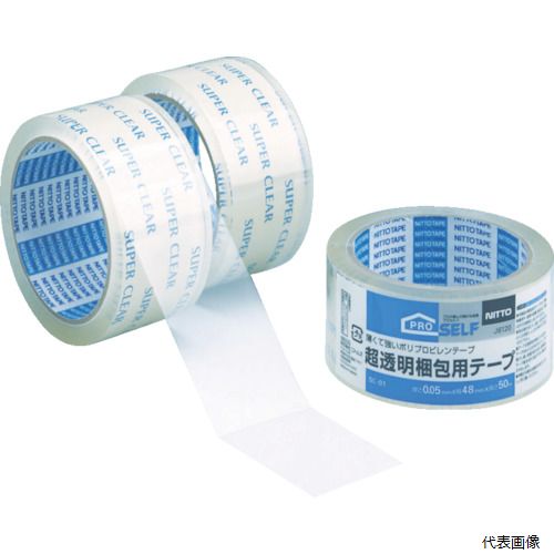 【特長】 ●厚さ0.05mmの超透明OPPフィルム梱包用テープです。 ●薄くて、強く透明性に優れています。 【用途】 ●引越や荷物の梱包用途に。 【仕様】 ●色：クリア ●幅(mm)：48 ●長さ(m)：50 ●厚さ(mm)：0.05 ●テ...