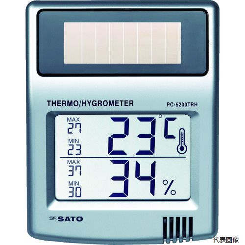 【特長】 ●ソーラー電池を電源に使用、室内の温度・湿度・最高最低温湿度を常時表示します。 ●ソーラー電池だけでなく暗い環境での使用にボタン電池も装備しています。 【用途】 ●室内の温湿度管理に。 ●測定温度範囲(℃)：-10〜50 ●温度最...