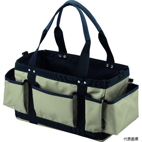 【特長】 ●工具の運搬収納に便利なツールバッグです。 ●フルオープンタイプですので工具の出し入れもスムーズです。 【仕様】 ●色：ベージュ ●幅(mm)：450 ●奥行(mm)：260 ●高さ(mm)：250 ●ポケット数(個)：内0/外8...