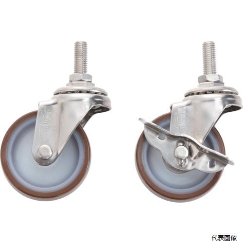 【仕様】 ●品名：Φ75ウレタンキャスターセット ●許容荷重(kgf)：61.2 ●車輪径(mm)：75 ●車輪幅(mm)：26 ●取付高(mm)：97 ●軸長(mm)：35 ●ねじ：M12 ●ねじピッチ(mm)：1.75 ●自在式(2個)...