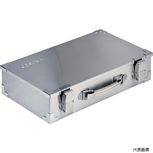 【特長】 ●錆に強いステンレス製の工具箱です。 ●片開き開閉式です。 ●便利な小物入れ（中皿）付です。 【仕様】 ●色：シルバー ●外形寸法(mm)間口：366 ●外形寸法(mm)奥行：221 ●外形寸法(mm)高さ：82 ●有効内寸(mm...