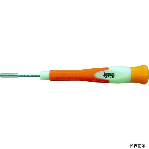【特長】 ●エラストマー樹脂ハンドルの強力タイプです。 【仕様】 ●刃先：対辺2.5mm六角 ●軸長(mm)：40 ●全長(mm)：148 ●対辺(mm)：2.5 ●ハンドル径(mm)：17 ●キャップ色：オレンジ 【材質／仕上】 ●軸：快...