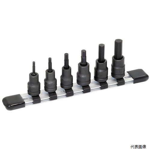 【特長】 ●インパクトレンチなどの動力工具用でも使用できます。 ●ソケットの取り外しが容易なアルミタイプのソケットホルダで作業効率がアップします。 【用途】 ●六角穴付きボルト・ねじの締付け、緩め作業用。 【仕様】 ●差込角(mm)：9.5...