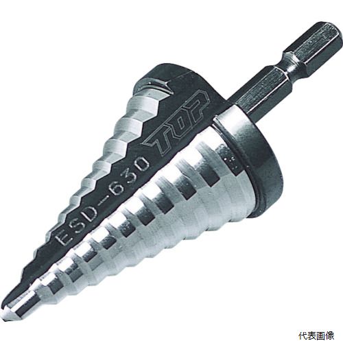 【特長】 ●色々なサイズの穴あけと穴の拡大修正に最適な切削工具です。 ●X型シンニング加工が施されており刃先が逃げません。 【用途】 ●被削材：鉄板（2mmまで）、ステンレス板（1.0mmまで）、プラスチック、木材。 【仕様】 ●段幅(mm...