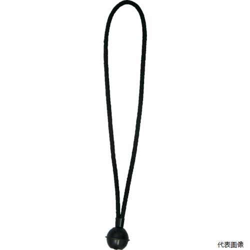 【特長】 ●伸縮性があり、周囲を糸で特殊織しています。 【用途】 ●荷物の仮留め、固定など。 【仕様】 ●色：ブラック ●線径(mm)：5 ●全長(m)：0.3 ●ボール付タイプ 【材質／仕上】 ●中芯：天然ゴム ●被覆：ポリプロピレン(P...