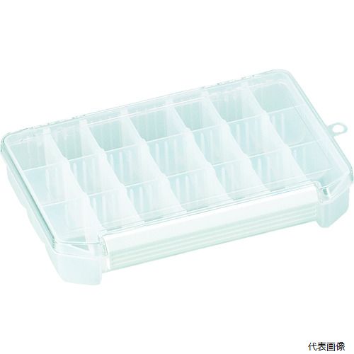 【特長】 ●長手方向の仕切は固定、短手方向は自由です。 ●3.2ミリ単位で仕切板が可変できます。 ●フタの開閉がワンアクションで行えます。 【用途】 ●小物・パーツ類の収納 【仕様】 ●色：クリア ●外形寸法(mm)間口：205 ●外形寸法...