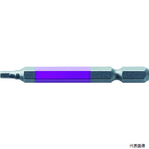 【特長】 ●サイズを色で識別できます。 ●電動ドライバー装着時に塗装部分が邪魔にならない両端部非塗装です。 【用途】 ●六角穴付きネジ、六角穴付きボルト回しに。 【仕様】 ●対辺(mm)：3 ●全長(mm)：65 ●シャンク径(mm)：6....