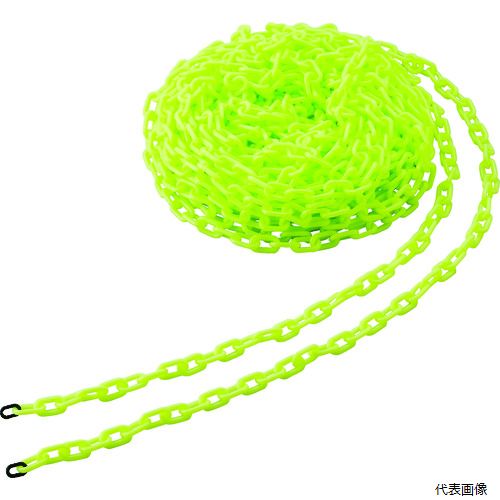 【特長】 ●プラスチック製で軽量タイプのチェーンです。 ●使用場所に応じて必要な長さにカットできます。 【用途】 ●人の誘導や進入禁止用の間仕切り。 【仕様】 ●色：蛍光イエロー ●径(mm)：6 ●長さ(m)：30 【材質／仕上】 ●ポリ...