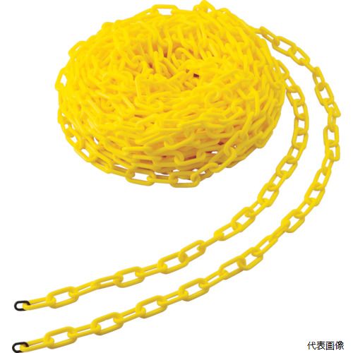 【特長】 ●プラスチック製で軽量タイプのチェーンです。 ●使用場所に応じて必要な長さにカットできます。 【用途】 ●人の誘導や進入禁止用の間仕切り。 【仕様】 ●色：イエロー ●径(mm)：8 ●長さ(m)：30 【材質／仕上】 ●ポリエチ...