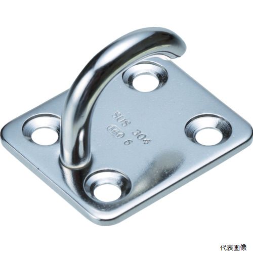 【特長】 ●4ヵ所を止めるタイプです。 【用途】 ●支柱や壁面などへの取り付けに。 【仕様】 ●使用荷重(kN)：0.2 ●D(mm)：8 ●H(mm)：32 ●d(mm)：5.2 ●S(mm)：16 ●T(mm)：3 ●P1(mm)：25...