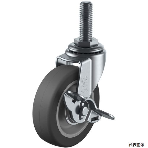 【特長】 ●標準的な小型キャスターです。軽量物運搬用のワゴンやラックなどに最適です。 ●床面に跡が付きにくい材質です。 ●床面を汚しにくいエラストマー車輪を使用しています。 【用途】 ●台車や家具、什器に。 【仕様】 ●許容荷重(daN)：...