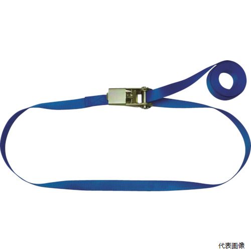 【特長】 ●高強力ポリエステル糸を使用していますので耐候性・耐久性に優れています。 ●破断強度がひとめで分かるブラックライン入りです。 【用途】 ●輸送時の荷崩れ防止。 【仕様】 ●最大使用荷重(t)：0.25 ●ベルト長さ(m)巻取側：4...